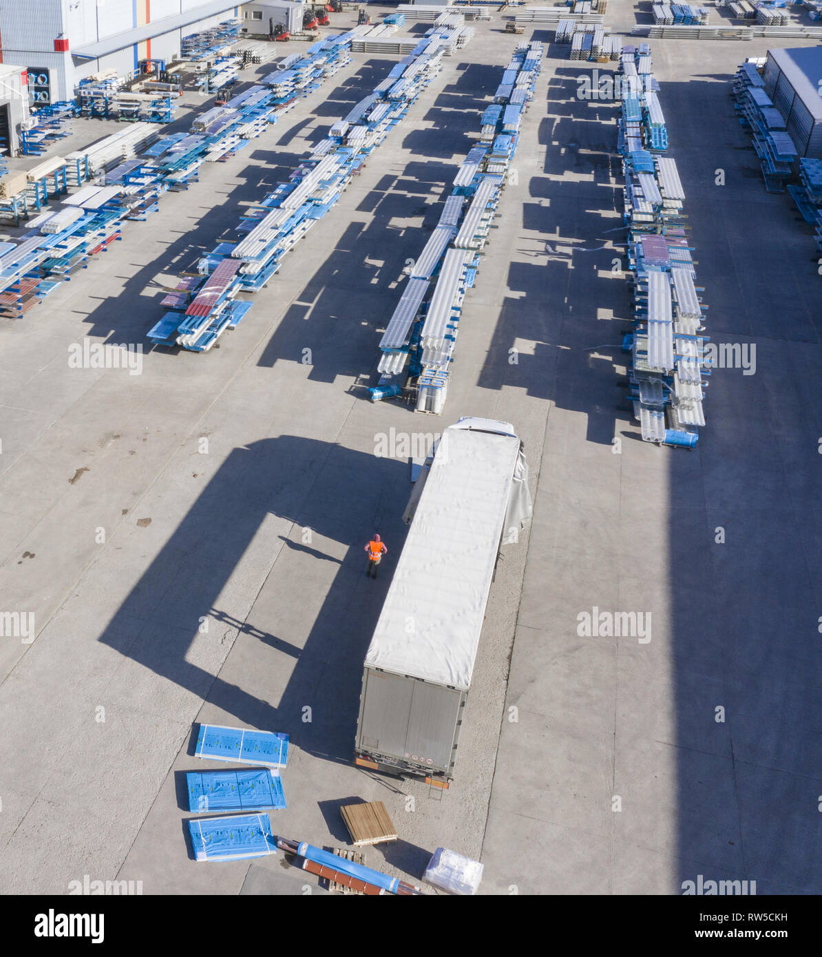 Aerial View of Loading Warehouse with Semi Truck. Aerial Stock Photo ...