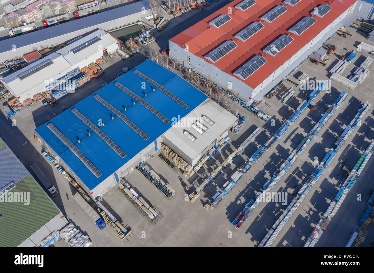 Aerial view of warehouse storages or industrial factory or logistics ...