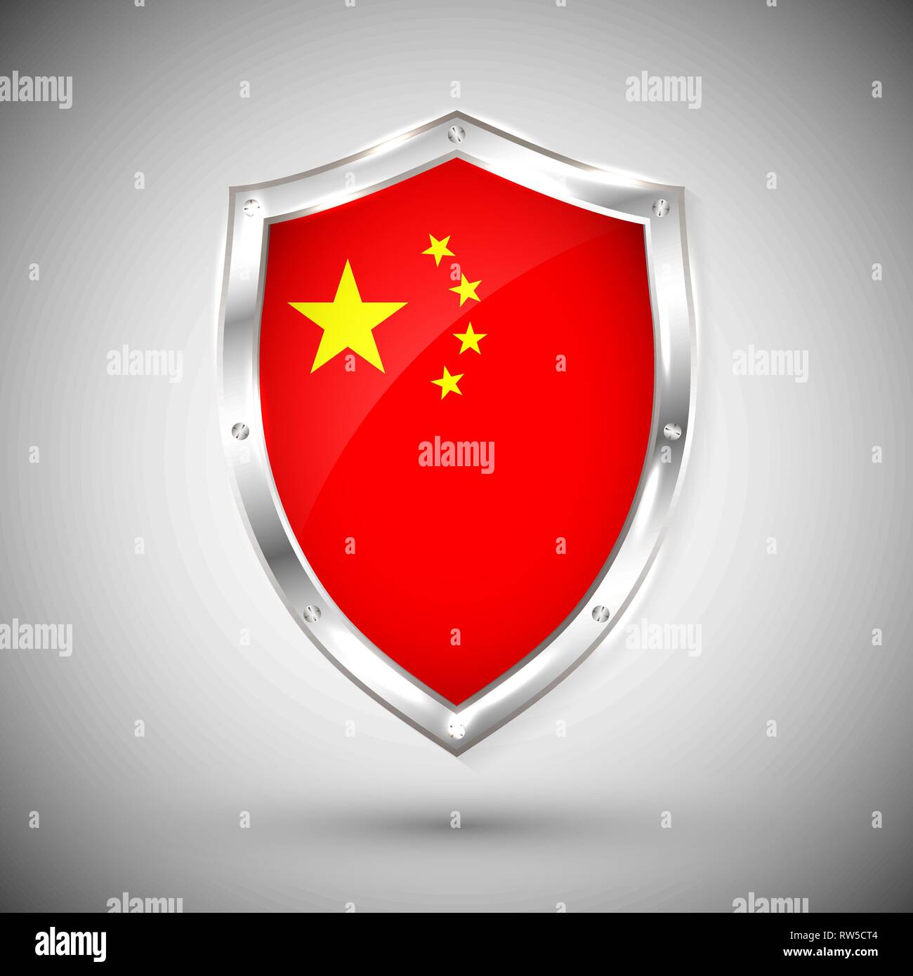 China flag on metal shiny shield vector illustration. Collection of ...