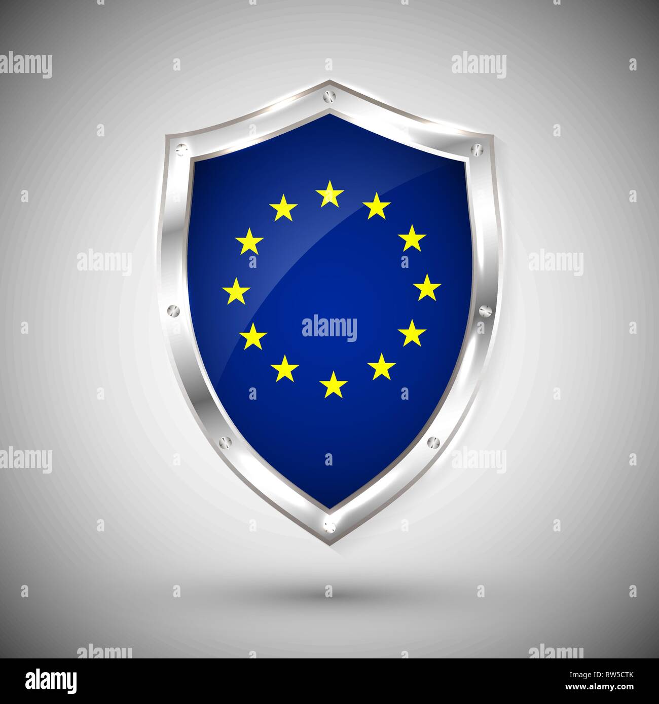 Europe flag on metal shiny shield vector illustration. Collection of ...