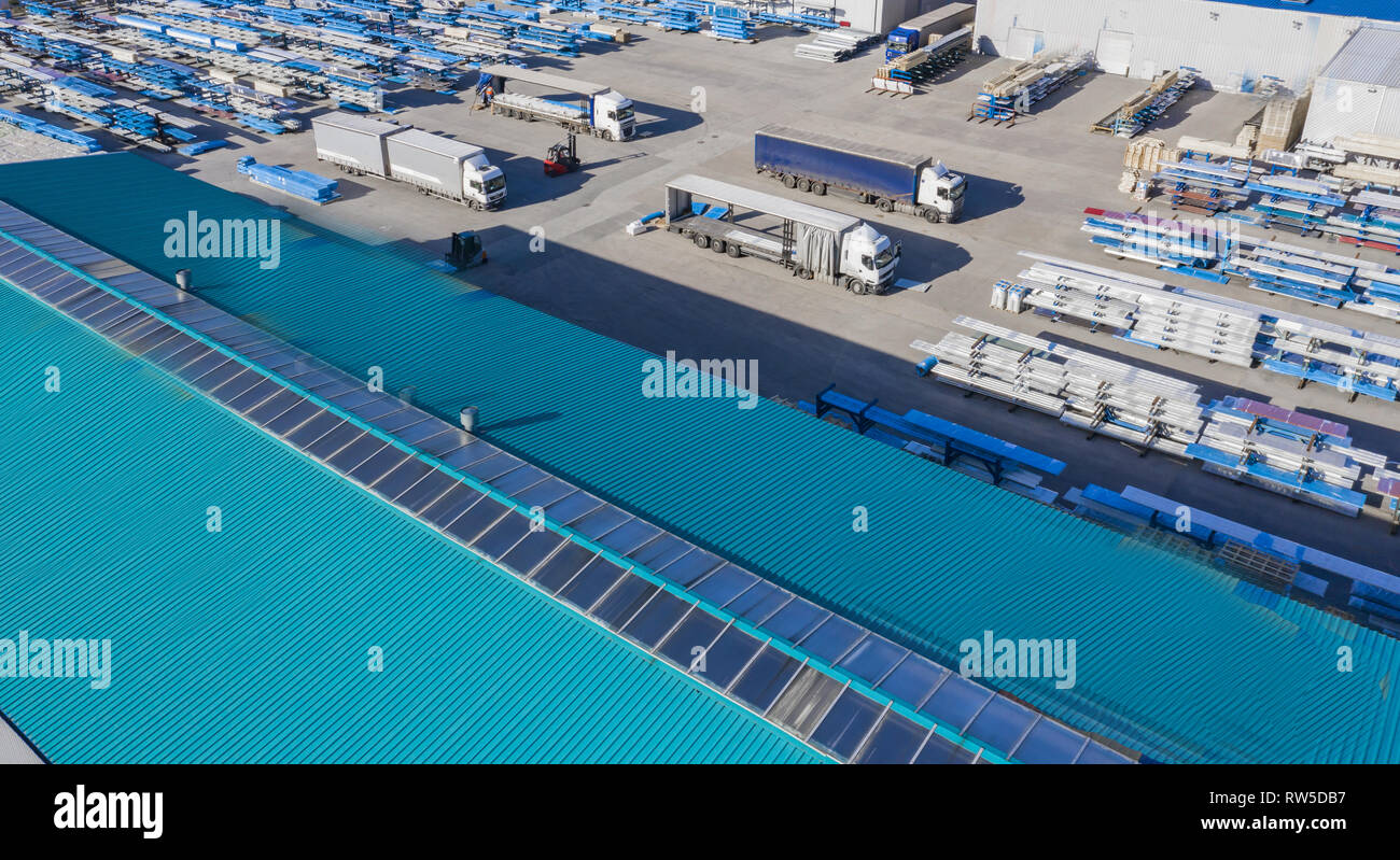 Aerial view of warehouse storages or industrial factory or logistics ...