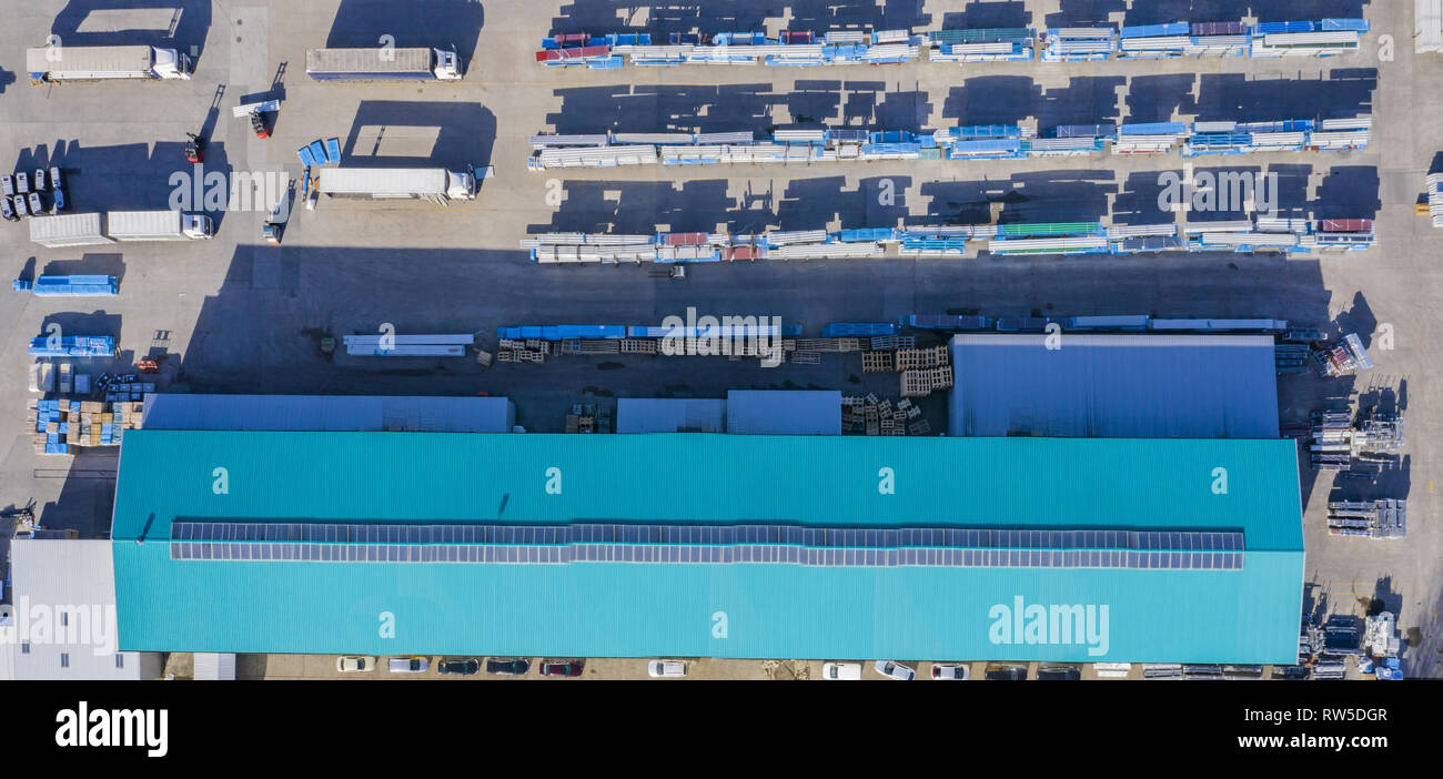 Aerial view of warehouse storages or industrial factory or logistics ...