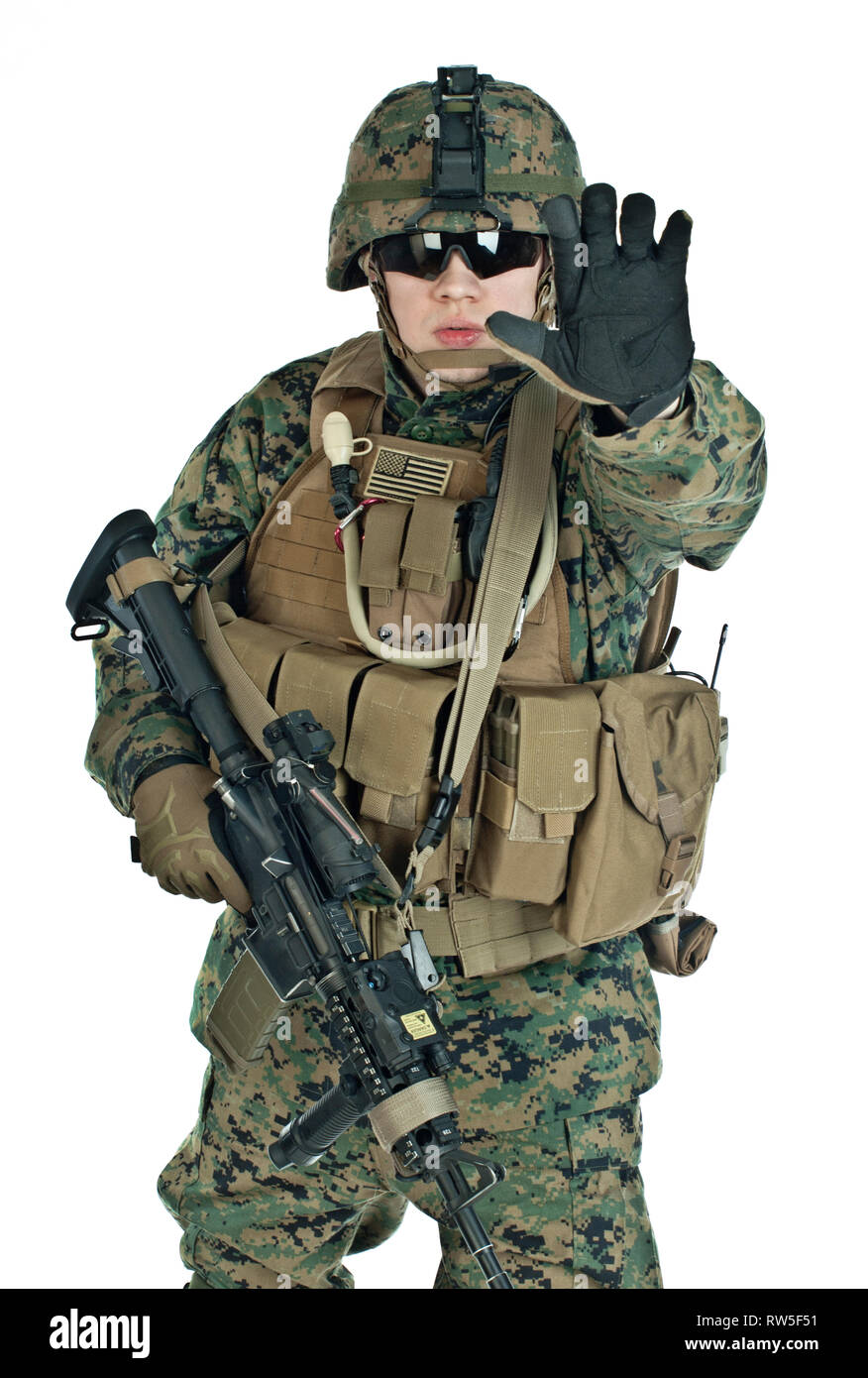 U.S. Soldier showing arm to prevent shooting Stock Photo - Alamy