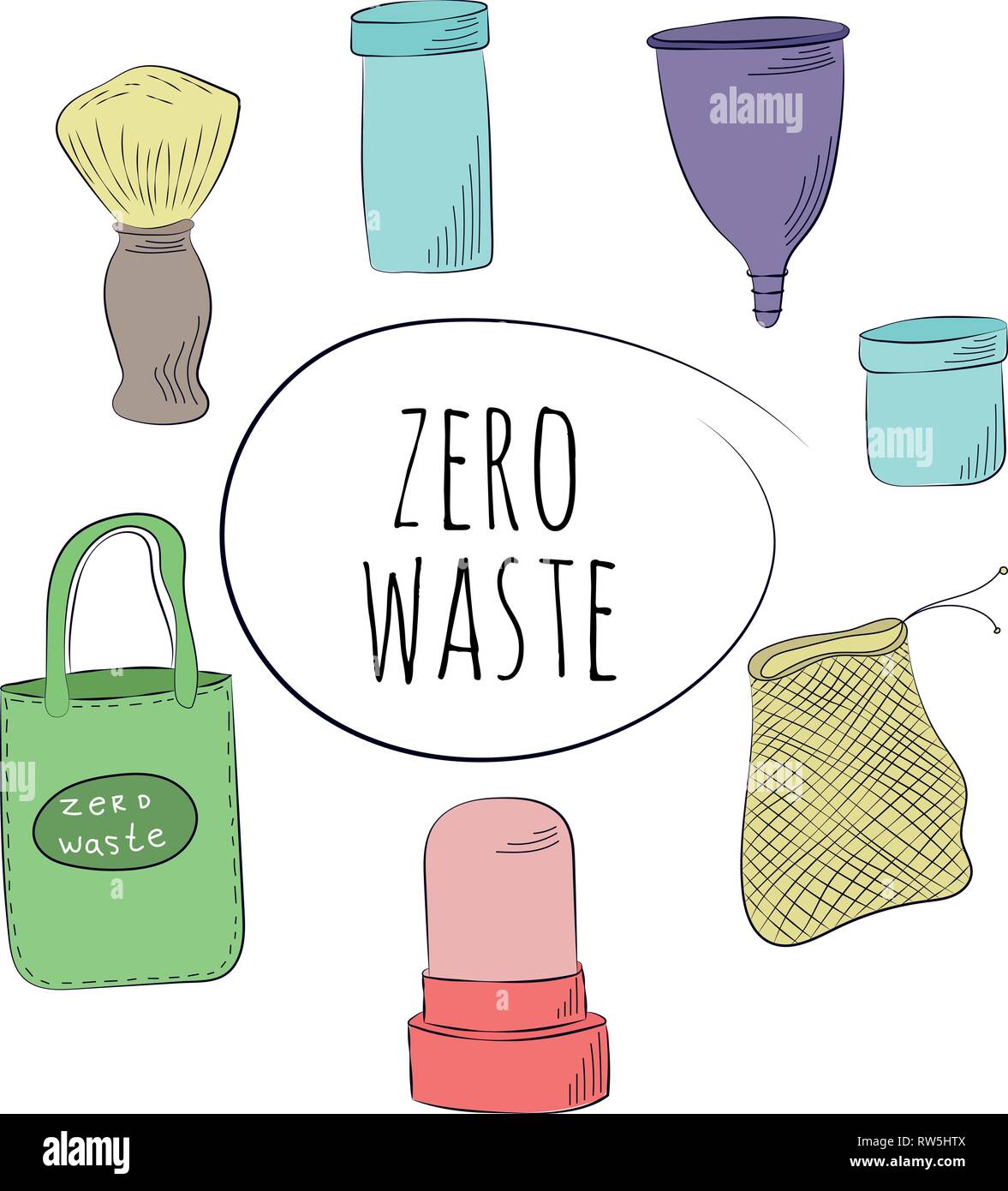 Zero Waste Concept Hand drawn elements of zero waste life Zero waste ...