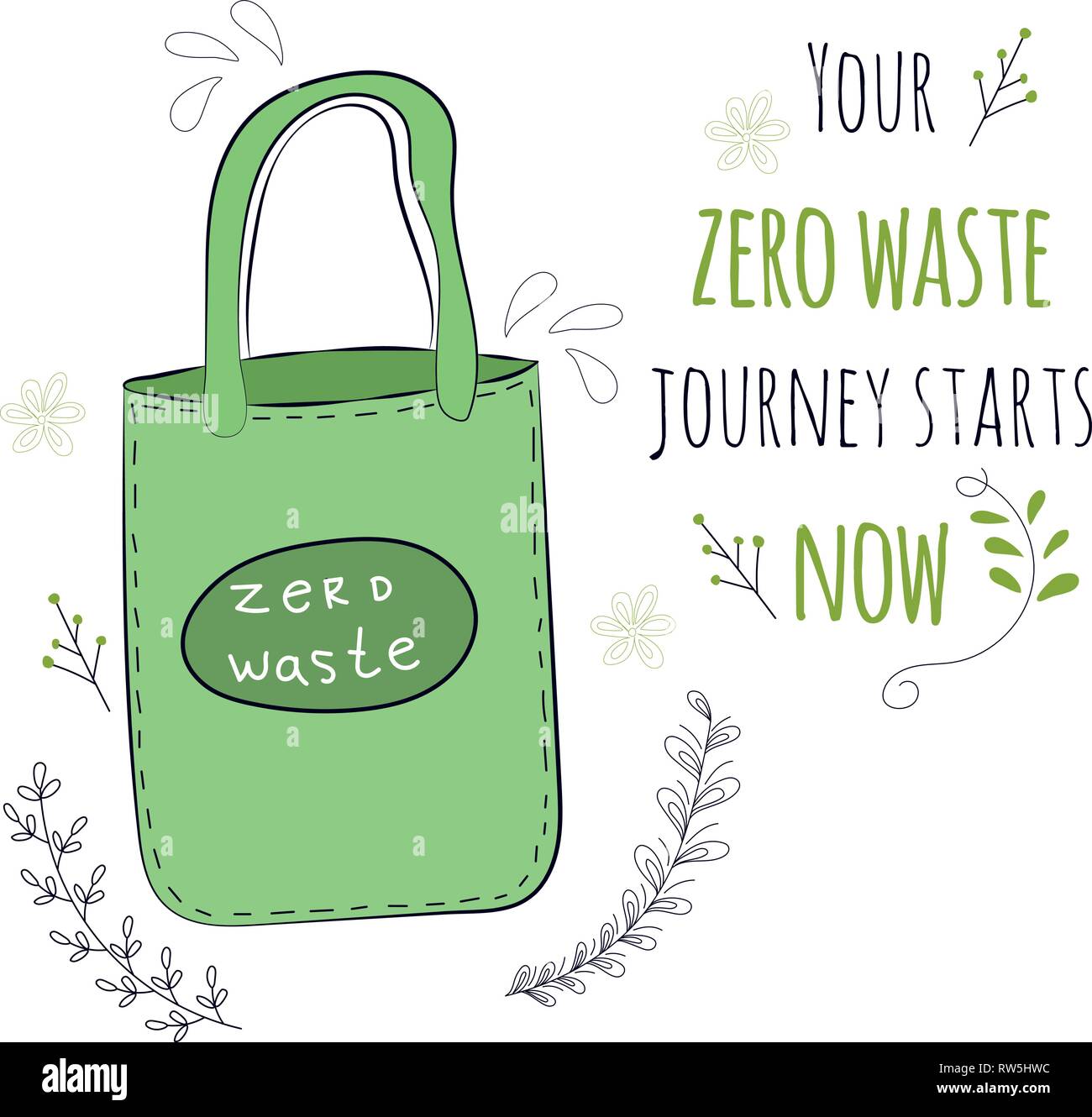 Zero Waste Concept Hand drawn elements of zero waste life Zero waste ...