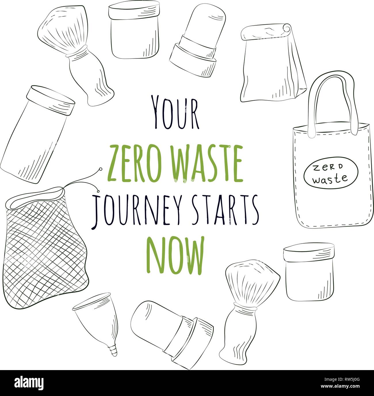 Zero Waste Concept Hand drawn elements of zero waste life Zero waste ...