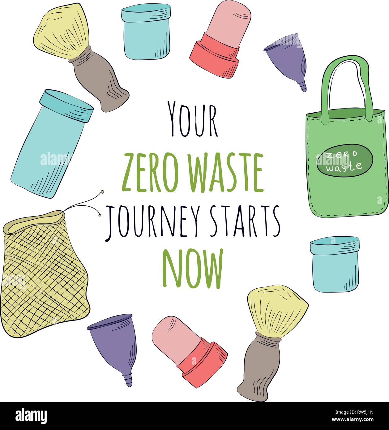 Zero Waste Concept Hand drawn elements of zero waste life Zero waste ...