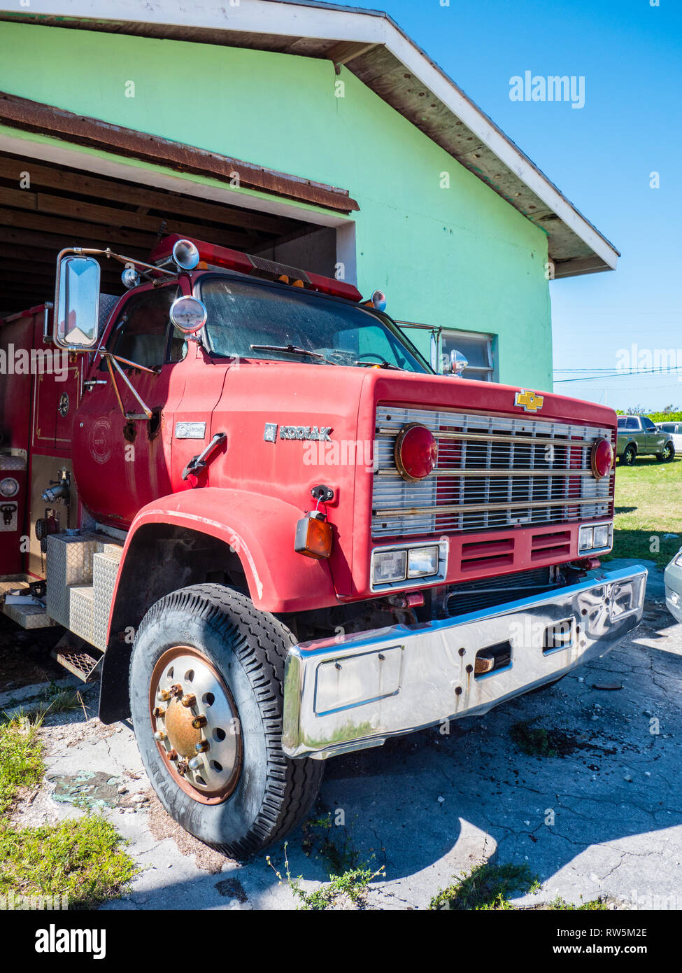 Old Fire Tuck at Governor's Harbour, Eleuthera, Bahamas, The Caribbean ...
