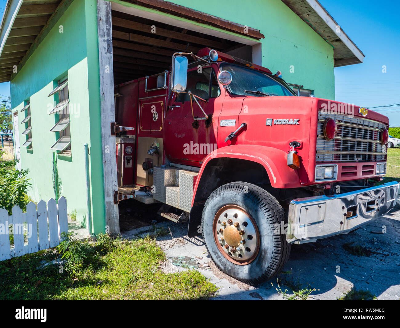 Old Fire Tuck at Governor's Harbour, Eleuthera, Bahamas, The Caribbean ...