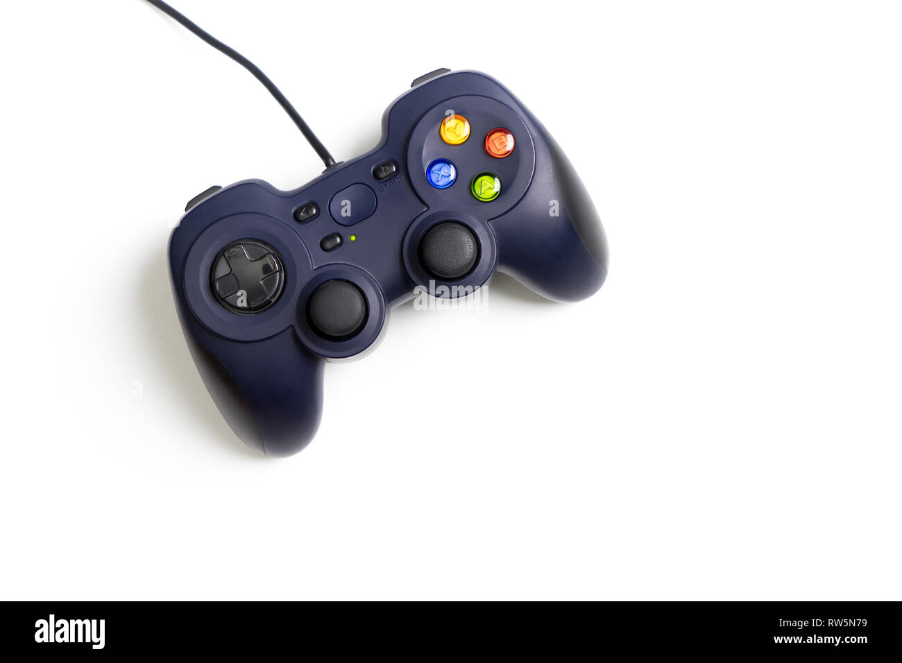 Blue wired Computer game pad isolated on white Stock Photo - Alamy
