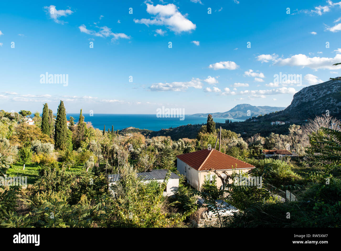 Traditional alley in Kymi at Evia island, Greece Stock Photo - Alamy