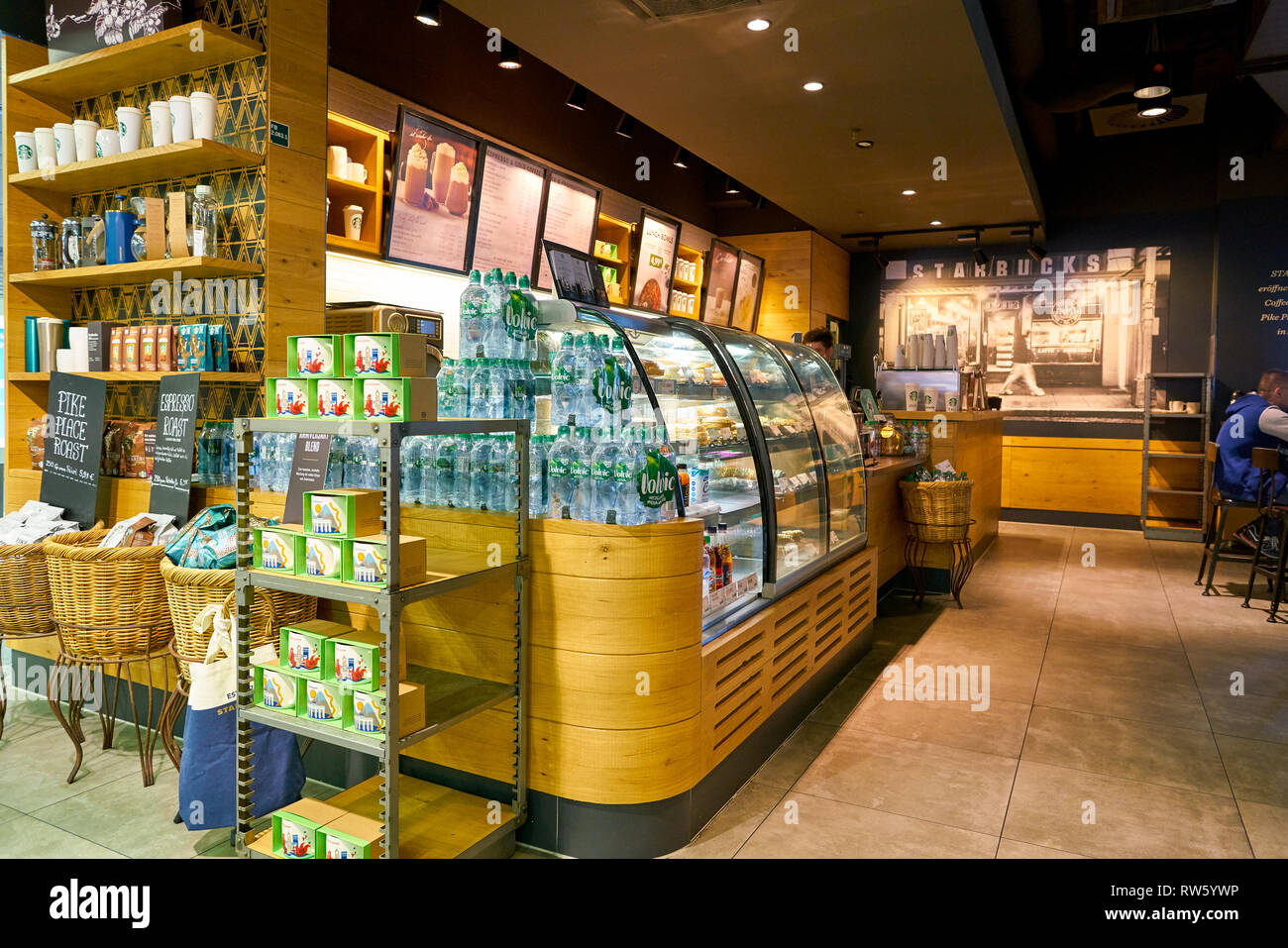 DUSSELDORF, GERMANY - CIRCA OCTOBER, 2018: interior shot of Starbucks ...