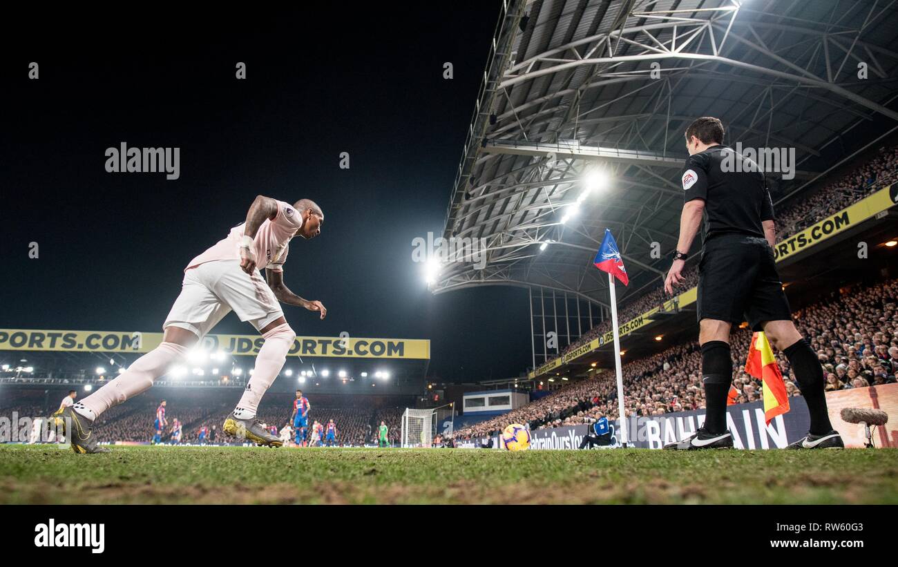 LONDON, ENGLAND - FEBRUARY 27: Ashley Young of Manchester United take ...