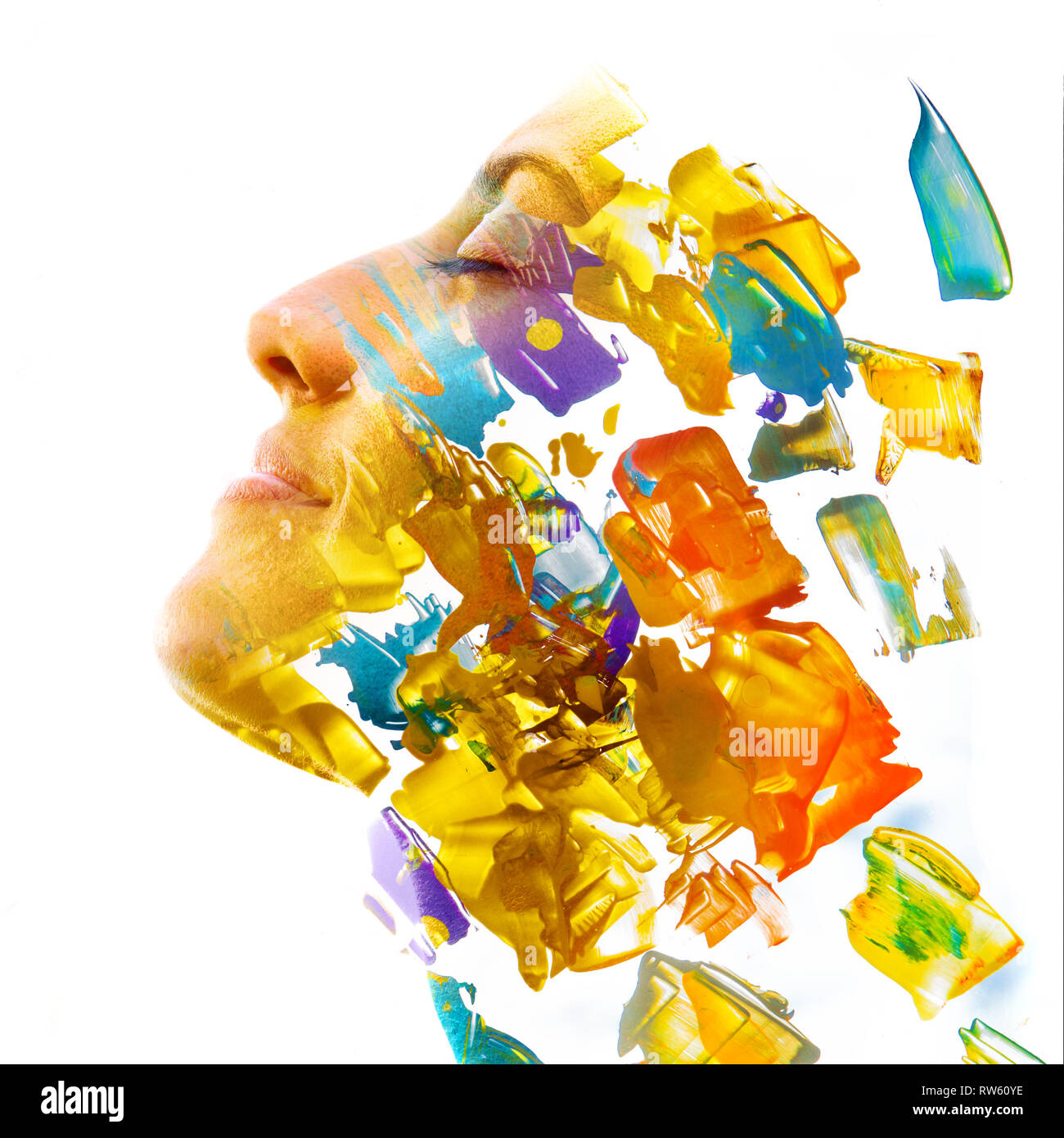 Portrait photography blends in with original artwork Stock Photo - Alamy