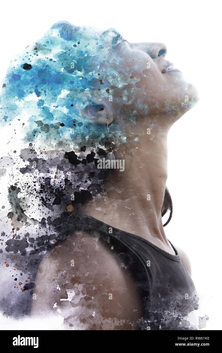 Portrait photography blends in with original artwork Stock Photo - Alamy