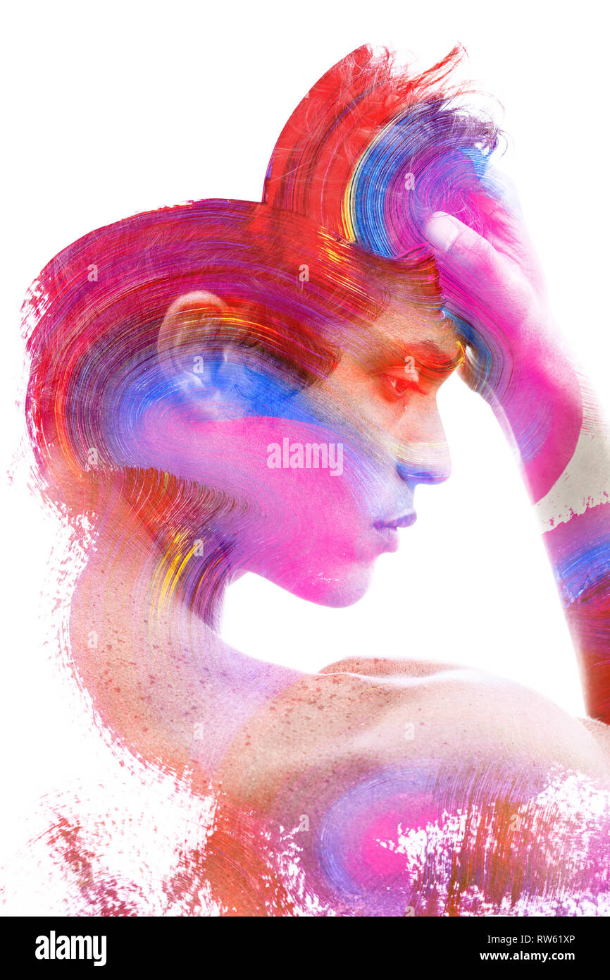 Portrait photography blends in with original artwork Stock Photo - Alamy