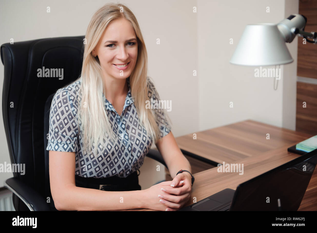 Beautiful business woman working with sales in her office Stock Photo ...