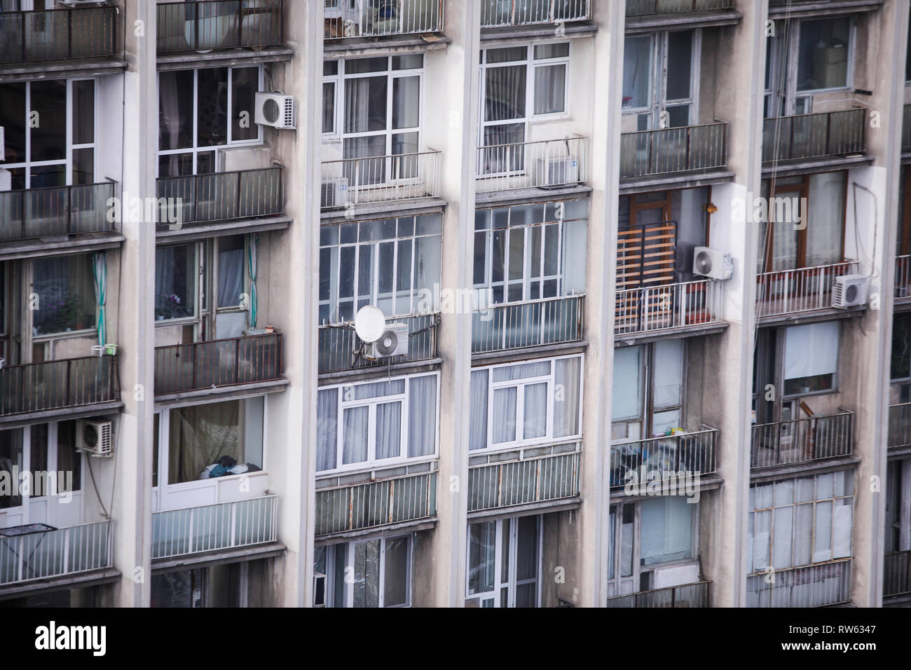 Inhabited, old and neglected communist era block of flats Stock Photo ...
