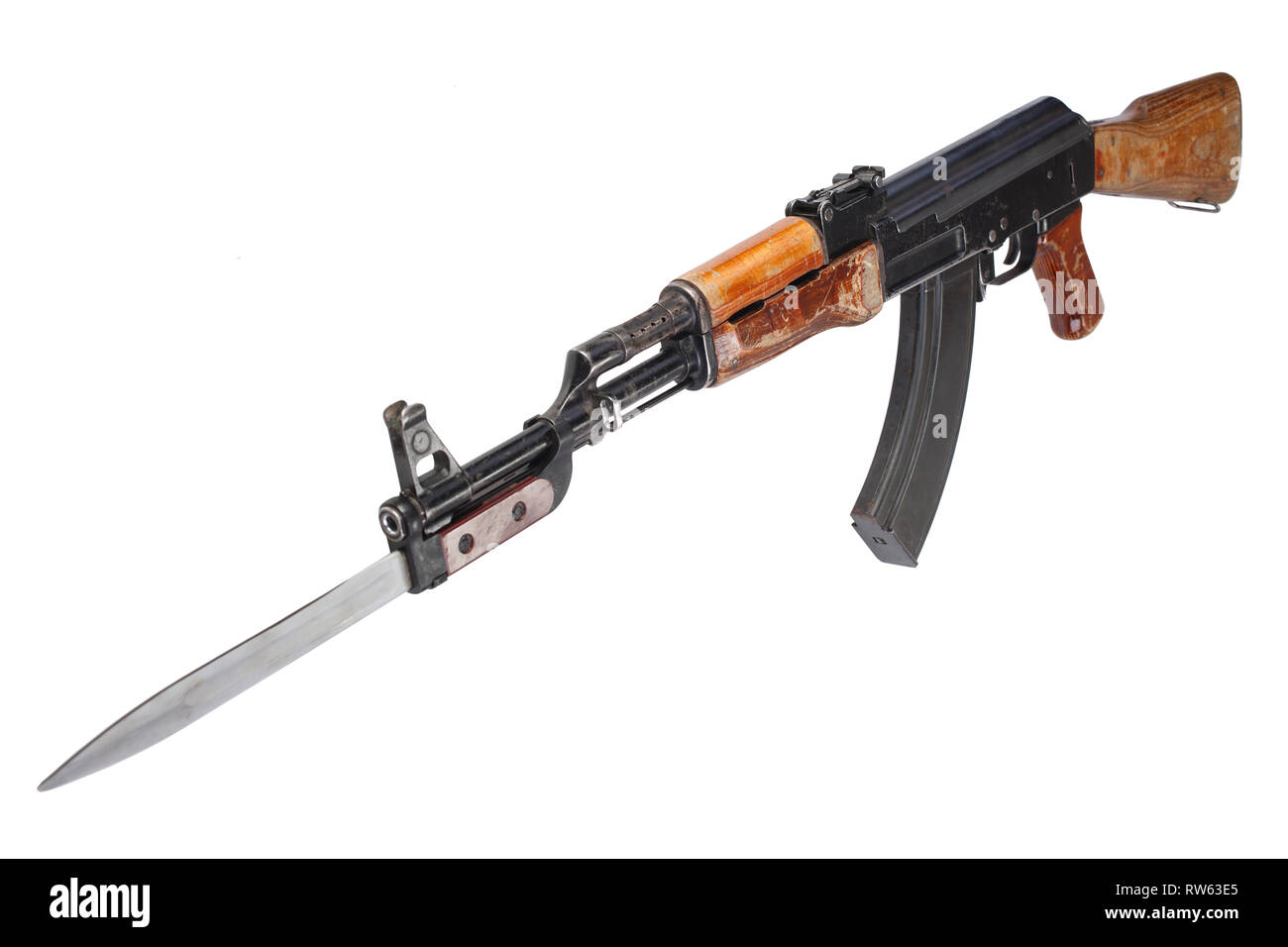 First model AK - 47 assault rifle with bayonet isolated on white Stock ...