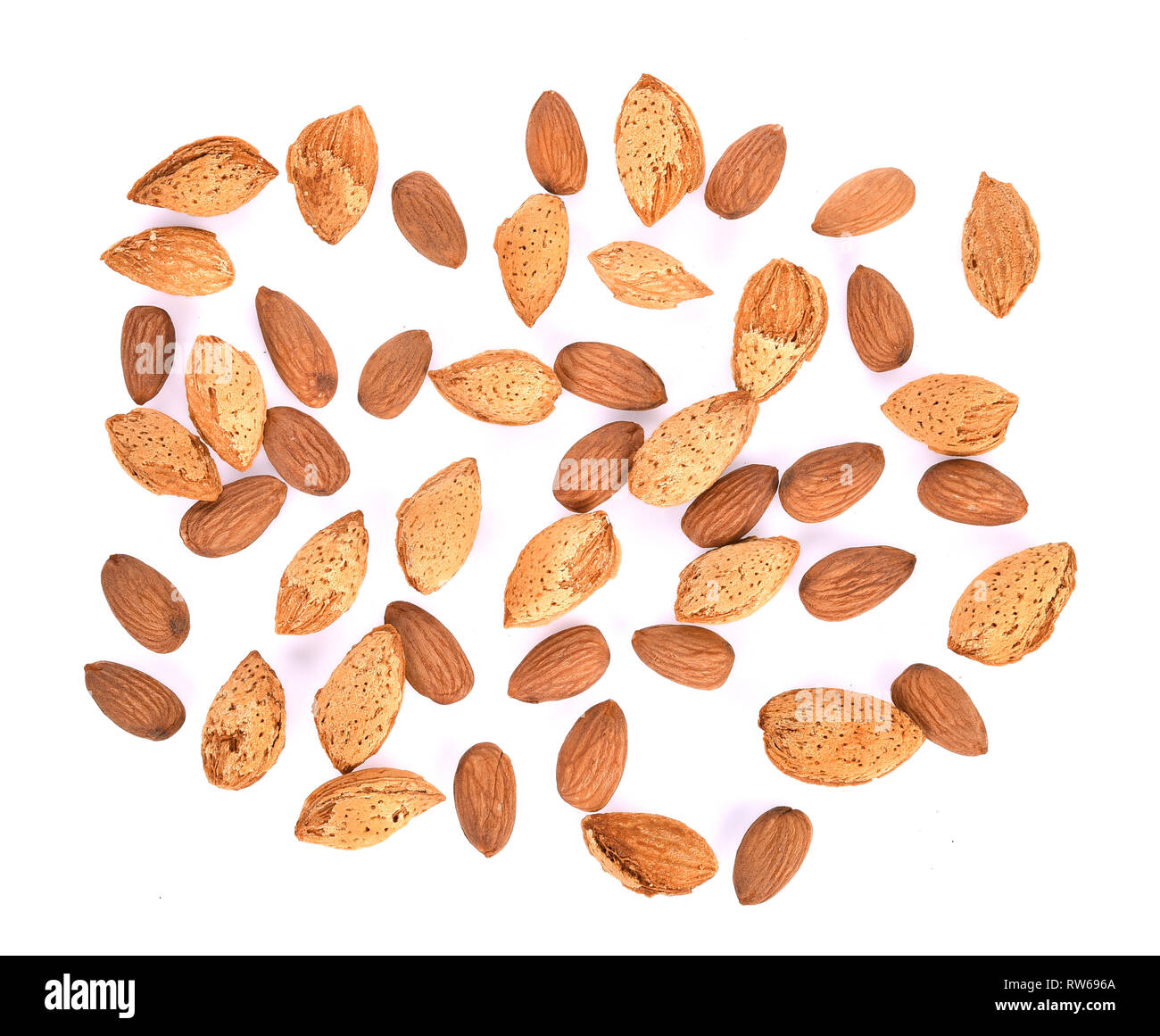 Top view of Almonds isolated on white background Stock Photo - Alamy