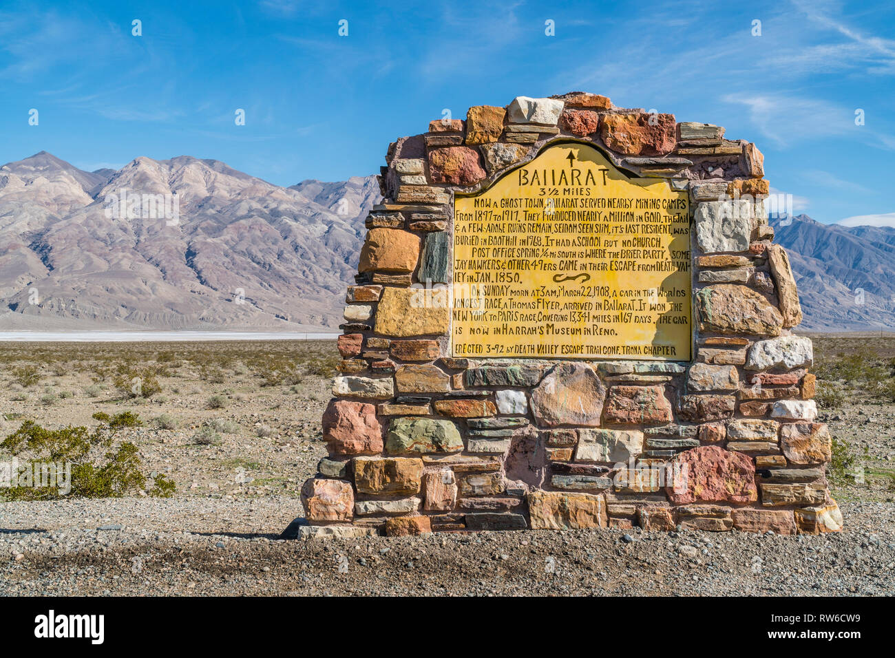 Roadside marker for the ghost town of Ballarat along the Trona-Wildrose ...