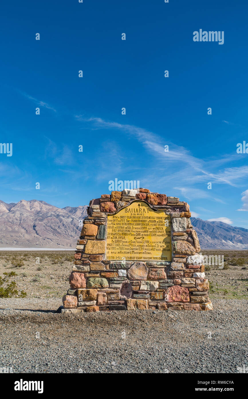 Roadside marker for the ghost town of Ballarat along the Trona-Wildrose ...