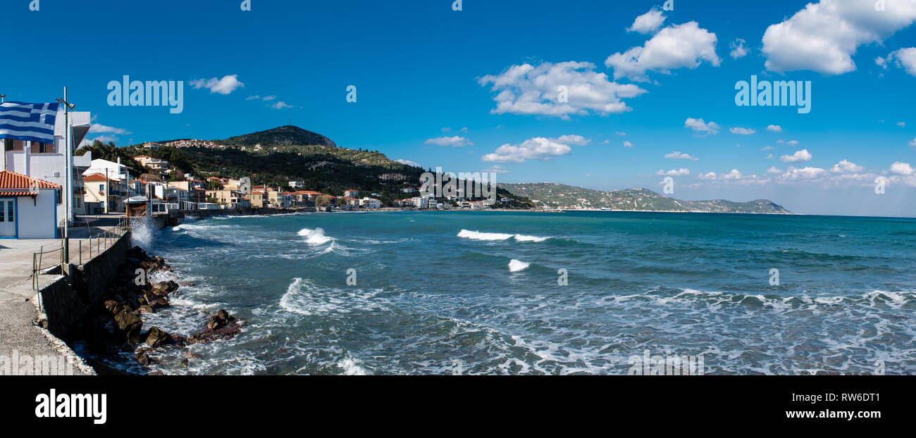 Beachfront of Kymi village at the east side of Evia island, Greece ...