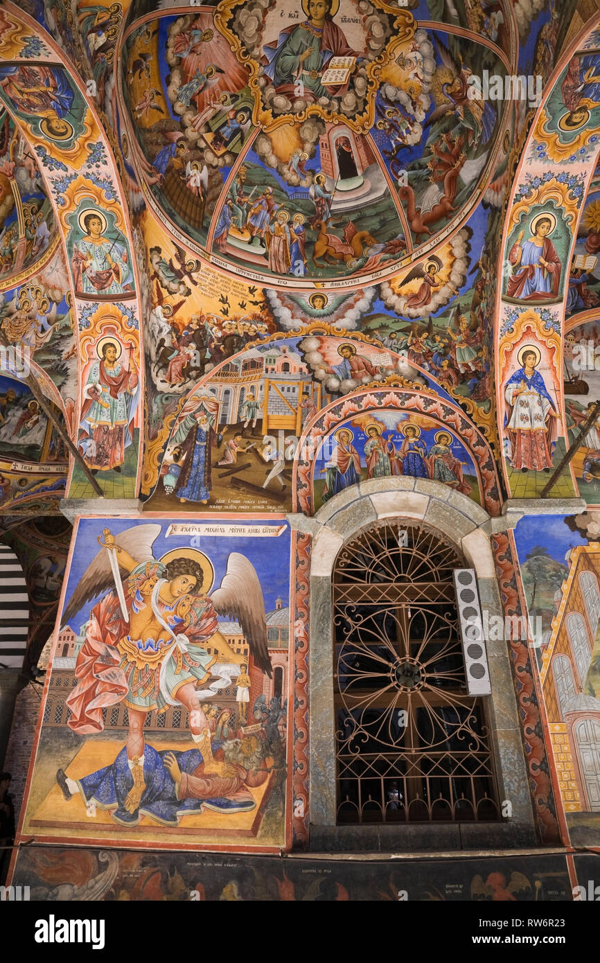 Religious fresco paintings on the outside of the Nativity Church at the ...