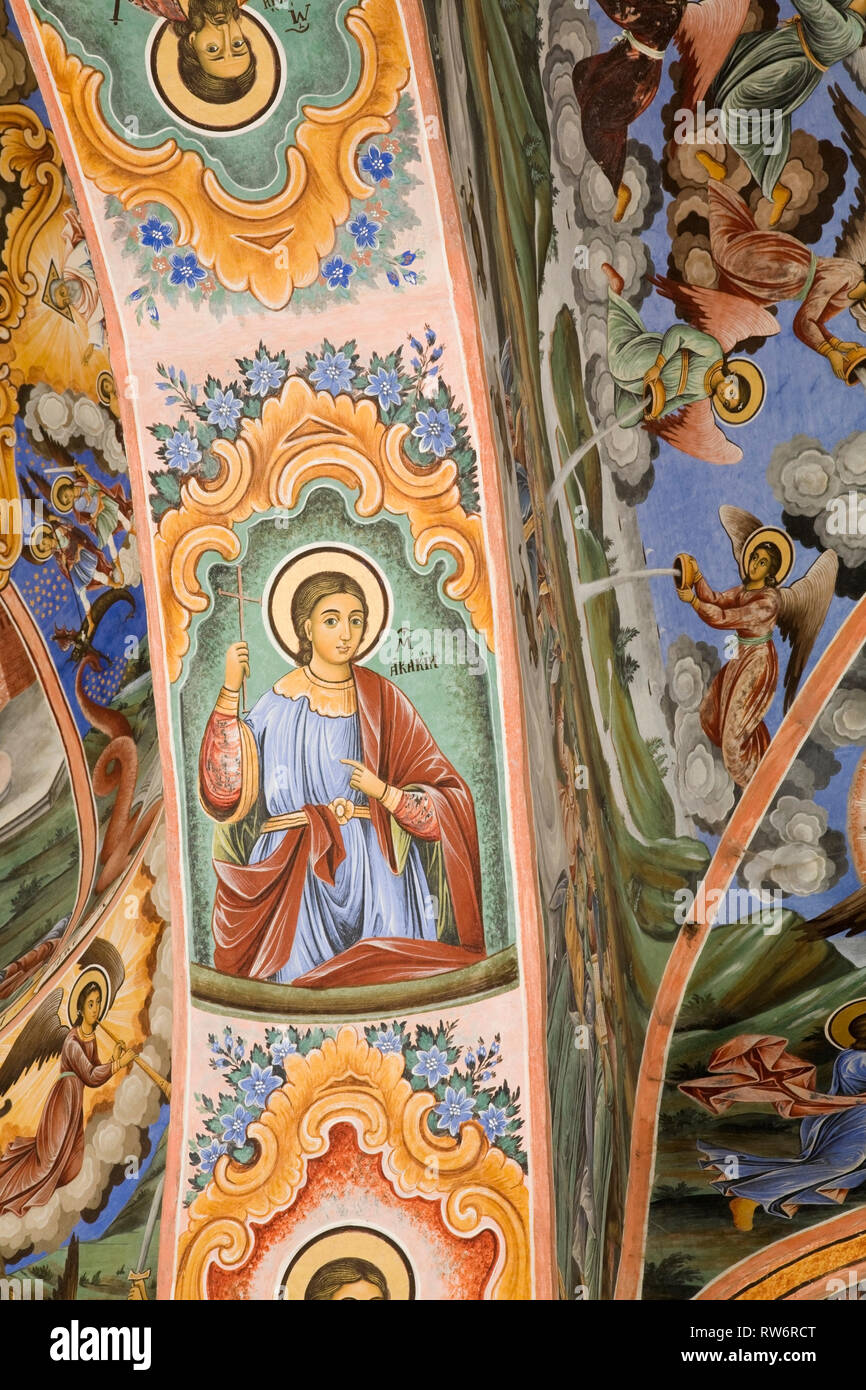 Religious fresco paintings on the outside of the Nativity Church at the ...