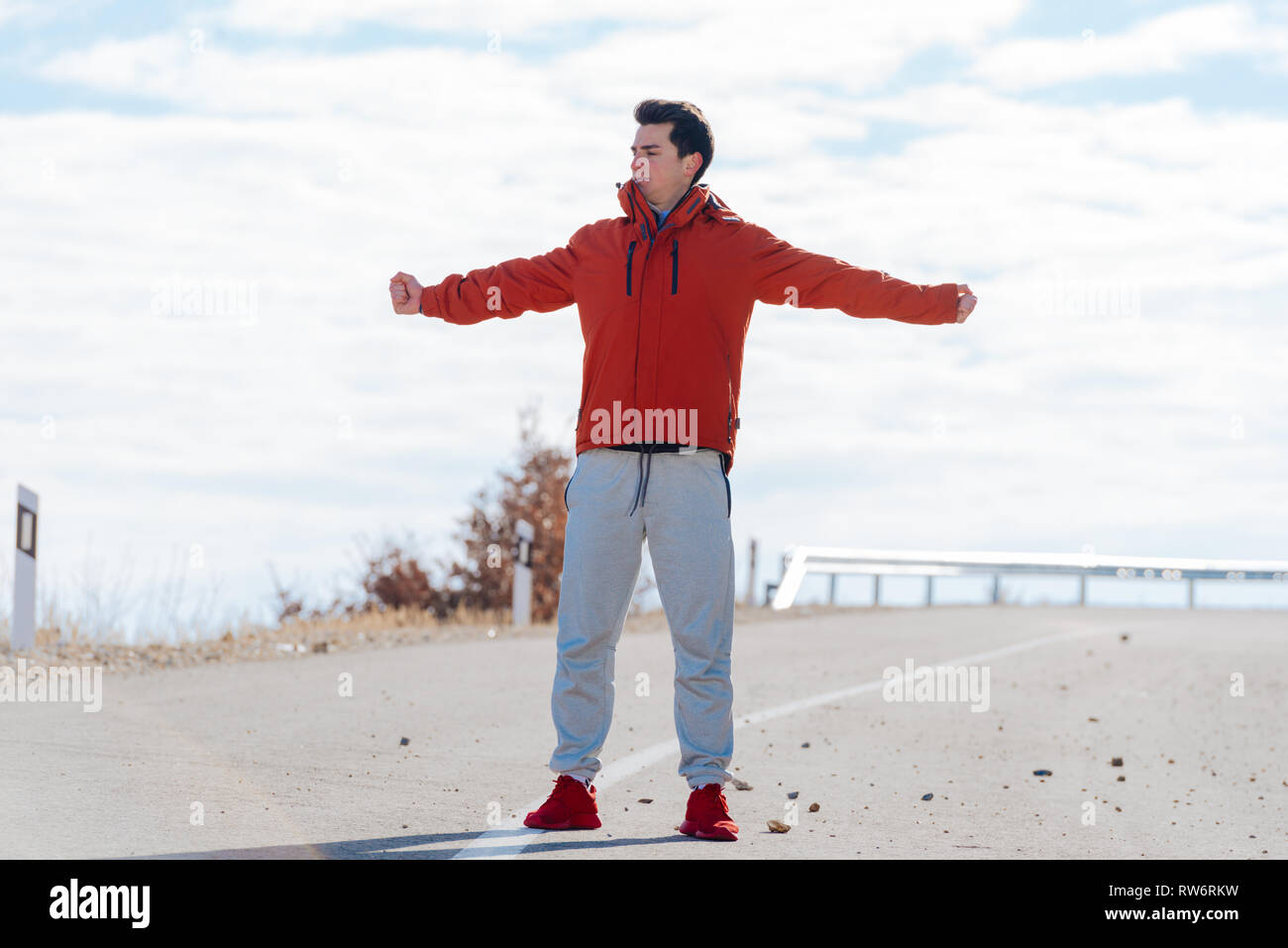 Bodybuilder performing stretching routine hi-res stock photography and ...