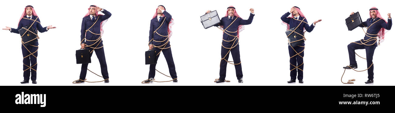 Arab man tied up with rope Stock Photo - Alamy