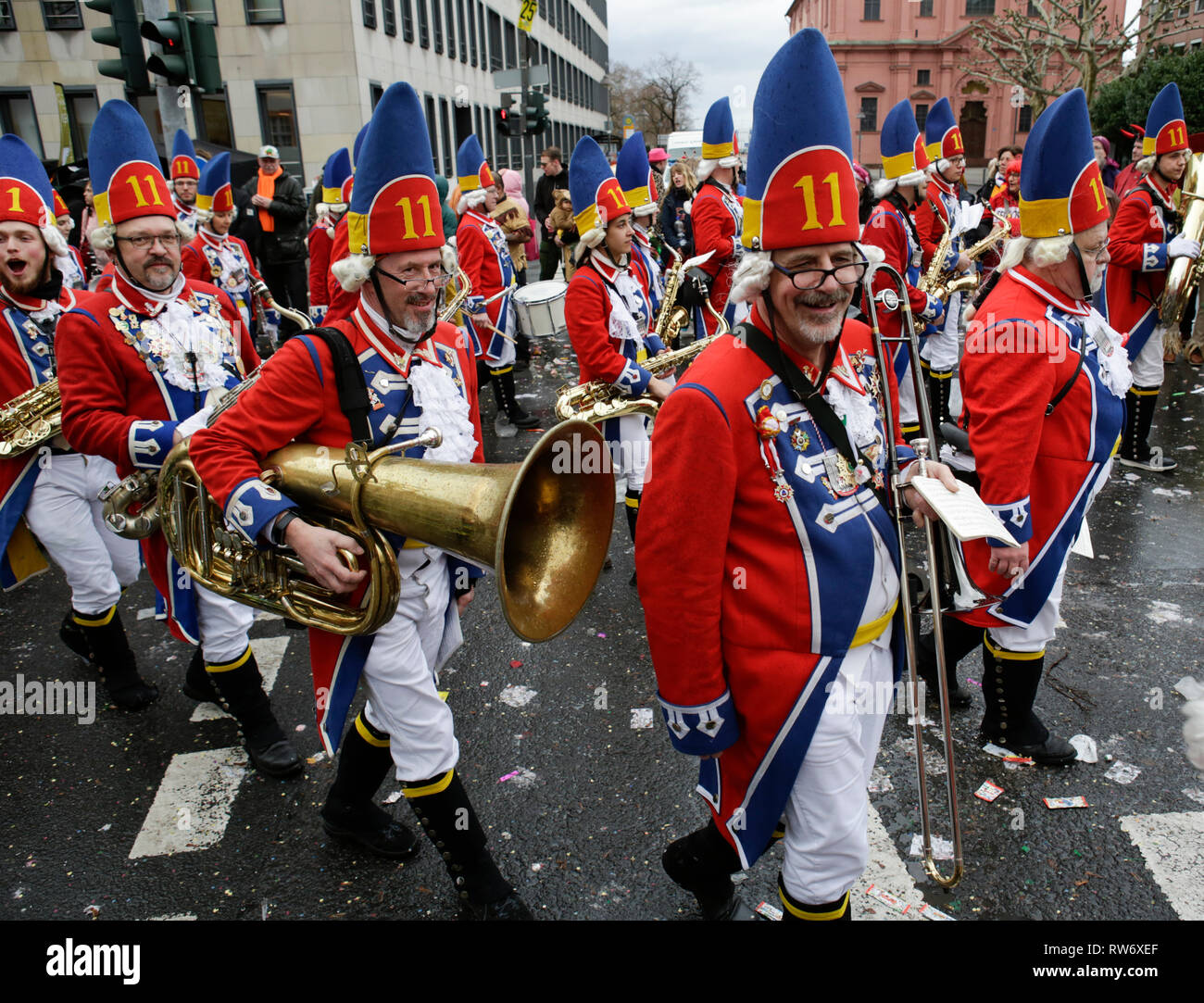 Mainz, Germany. 4th March 2019. Members of the marching band of the ...