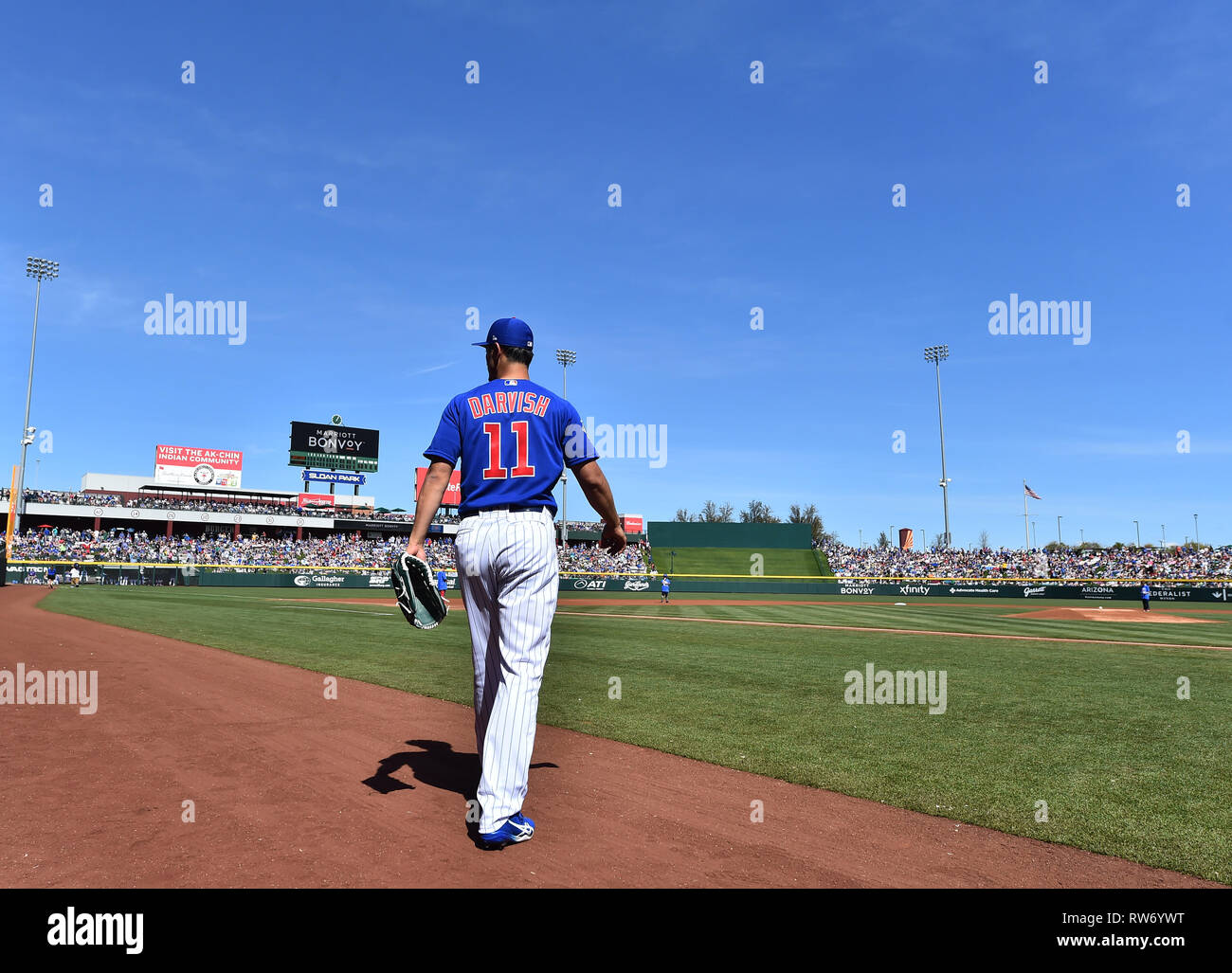 Chicago Cubs starting pitcher Yu Darvish walks to the mound before ...