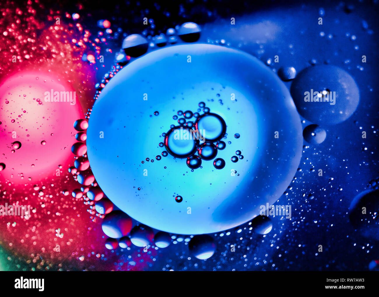 Multcolored RGB Red Green Blue Lights through Oil Bubbles Abstract ...