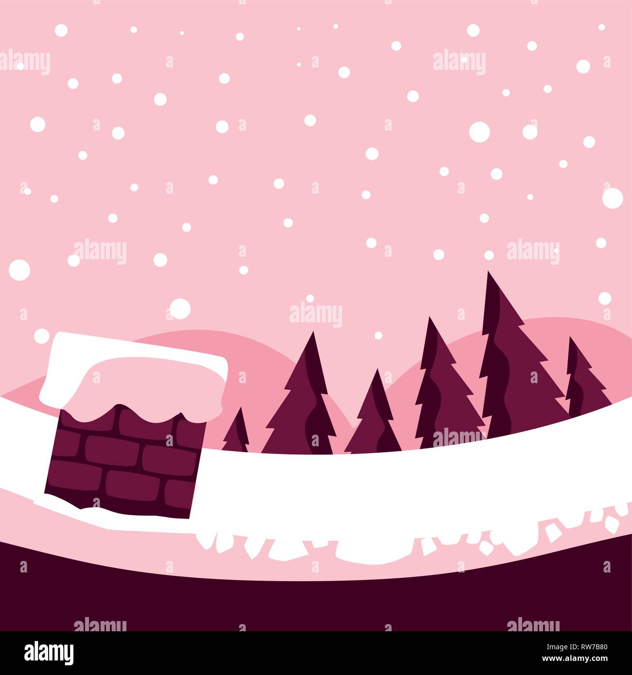 Chimney and pine trees over pink background, vector illustration Stock ...