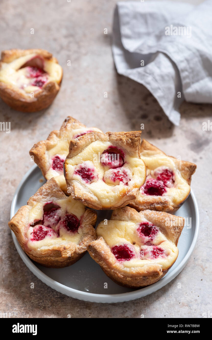 Raspberry Cream Cheese Puff Pastry Pies Stock Photo - Alamy
