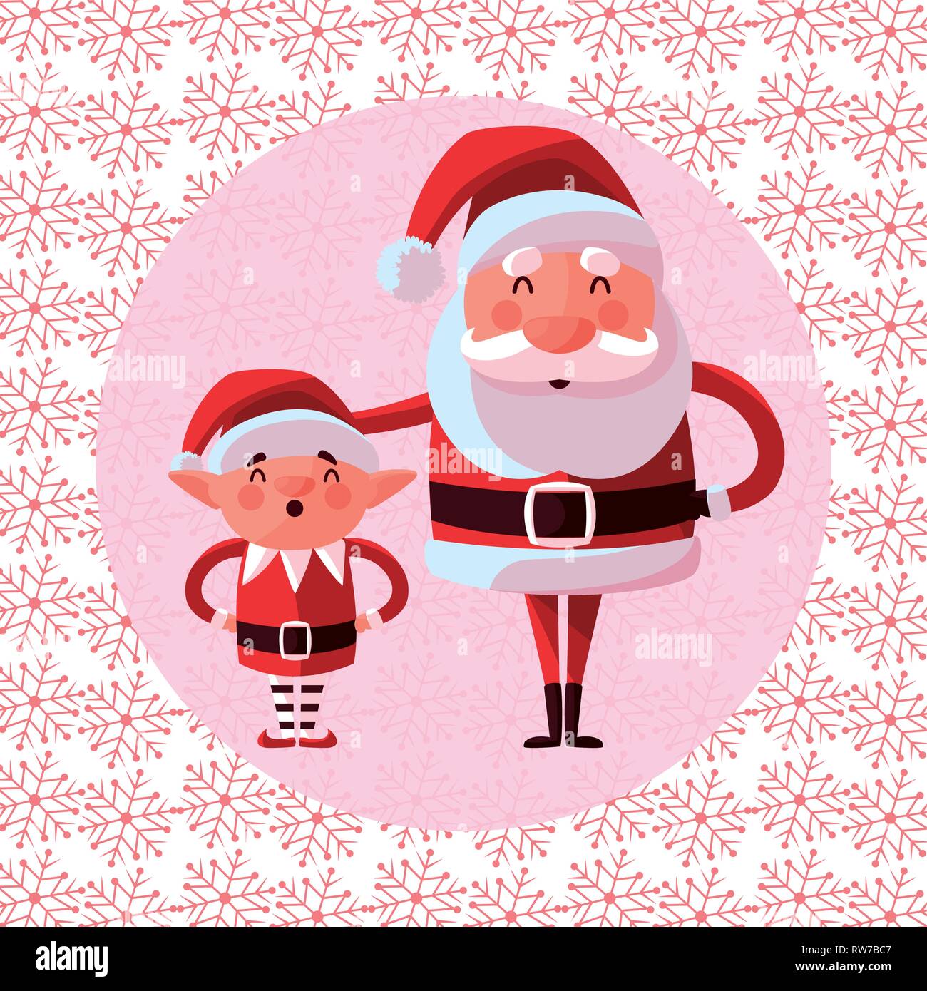 Santa claus and elf over pink background, colorful design. vector ...