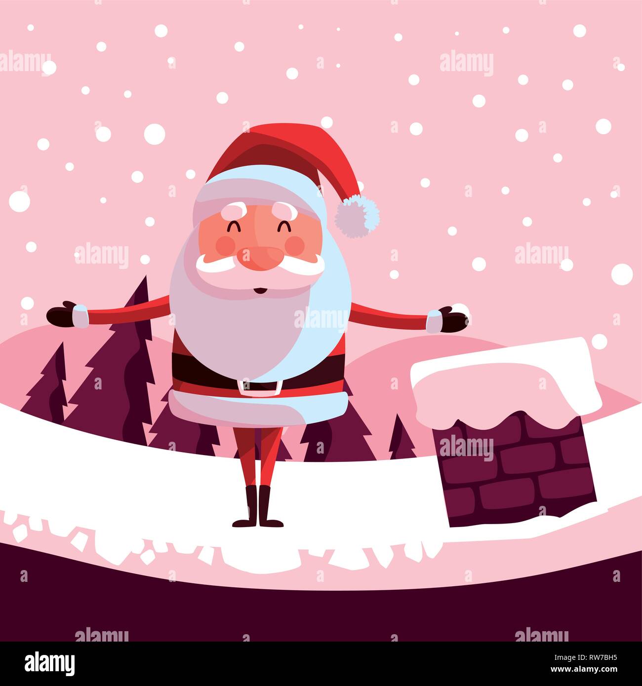 Chimney and Santa claus design over pink background, vector ...