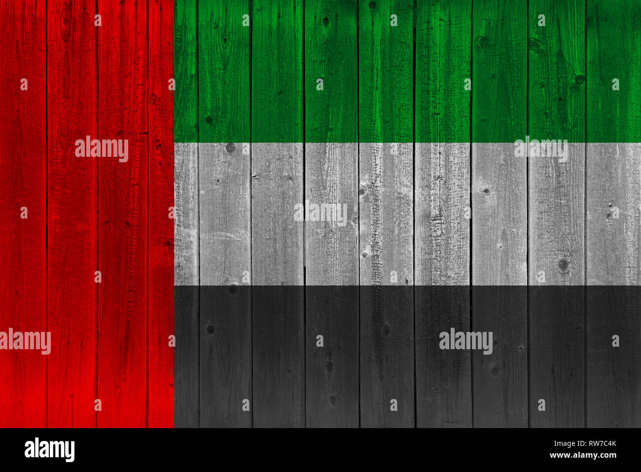 United arab flag painted on old wood plank. Patriotic background ...