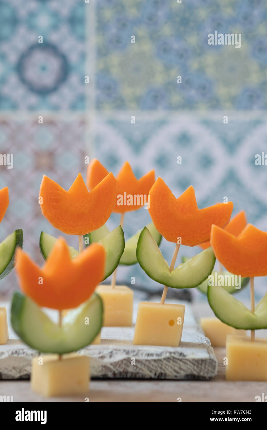 Canape with cucumber, carrot and cheese Stock Photo - Alamy
