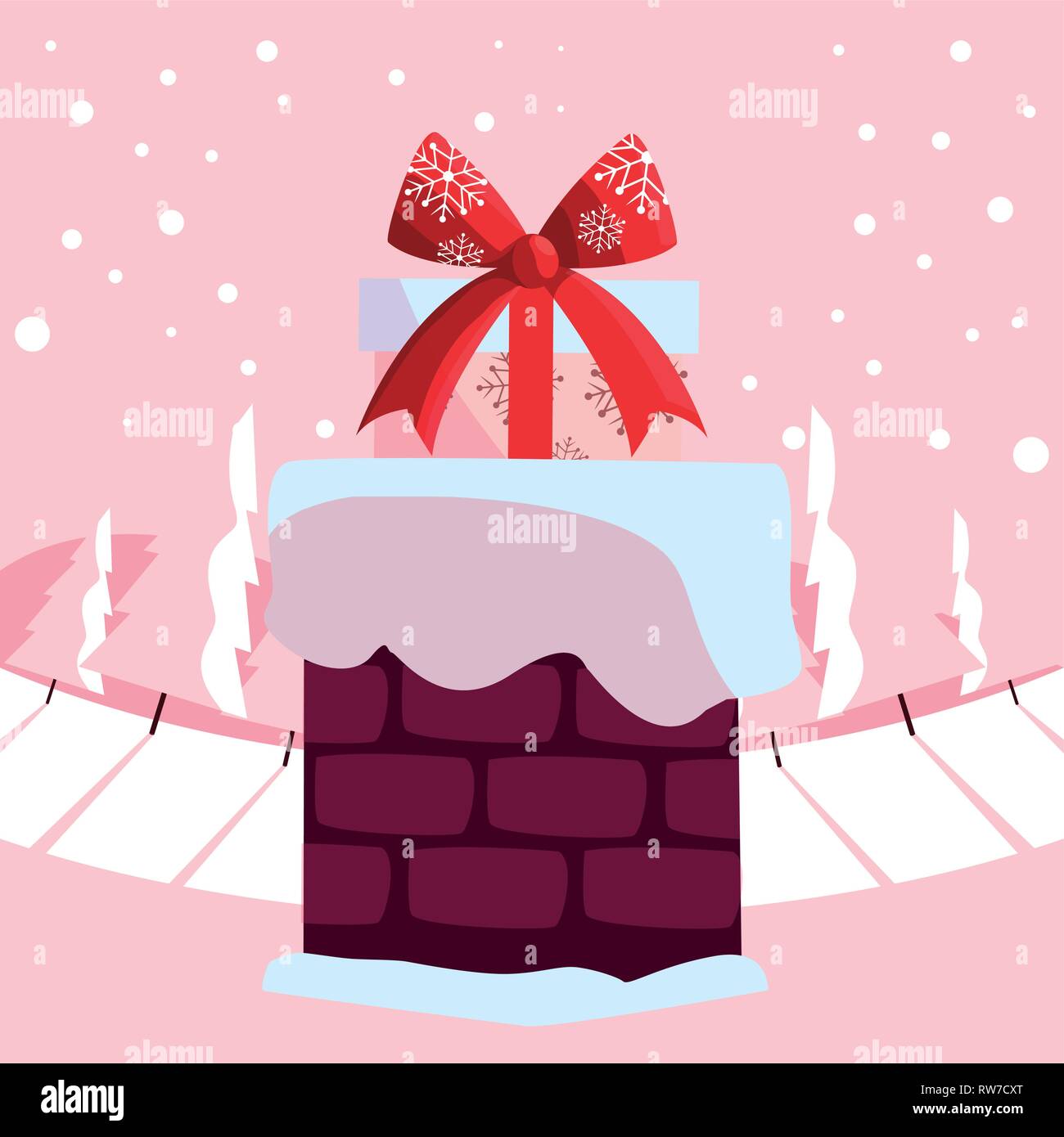 Chimney with gift box over white background, vector illustration Stock ...