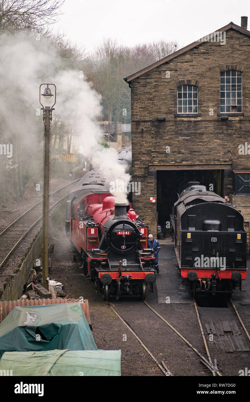 Steam and Diesel trains stabled at Haworth Train Station on the ...
