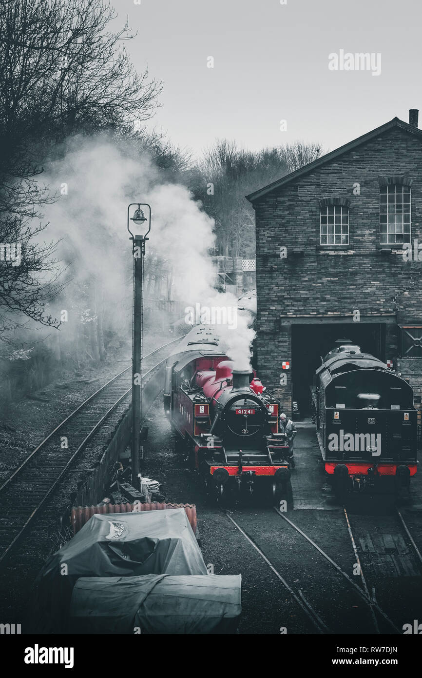 Steam and Diesel trains stabled at Haworth Train Station on the ...
