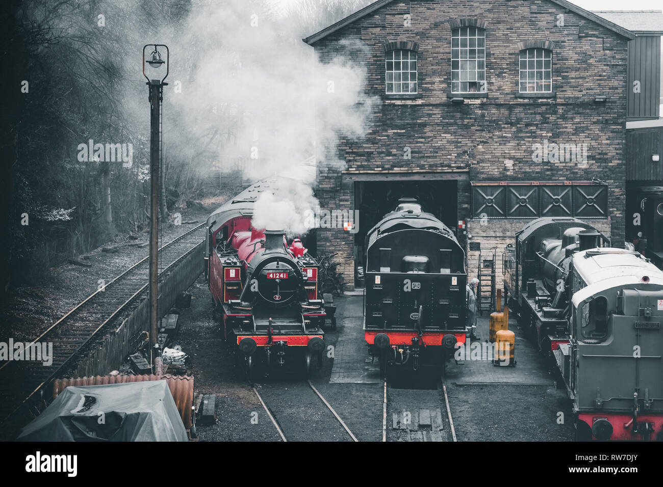 Steam and Diesel trains stabled at Haworth Train Station on the ...