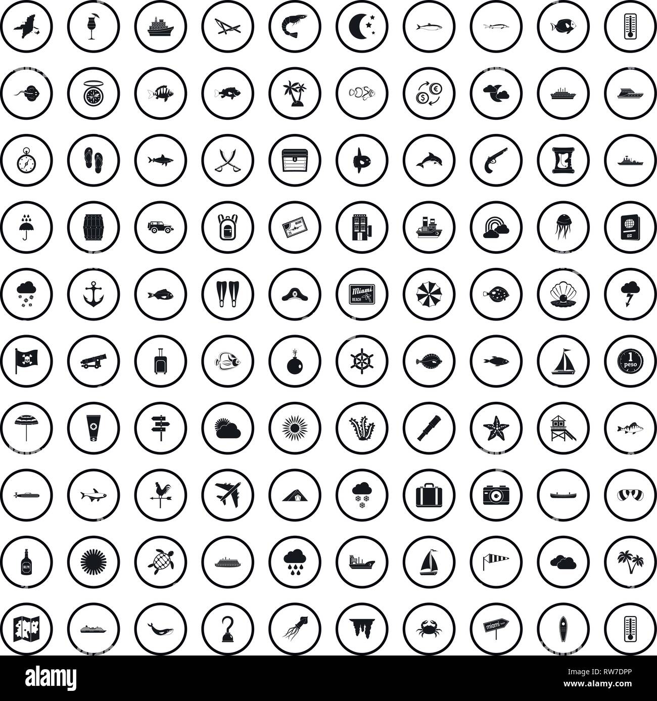 100 marine environment icons set, simple style Stock Vector Image & Art ...