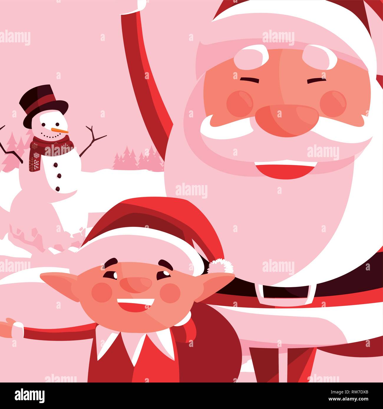 Santa claus and elf over pink background, colorful design. vector ...