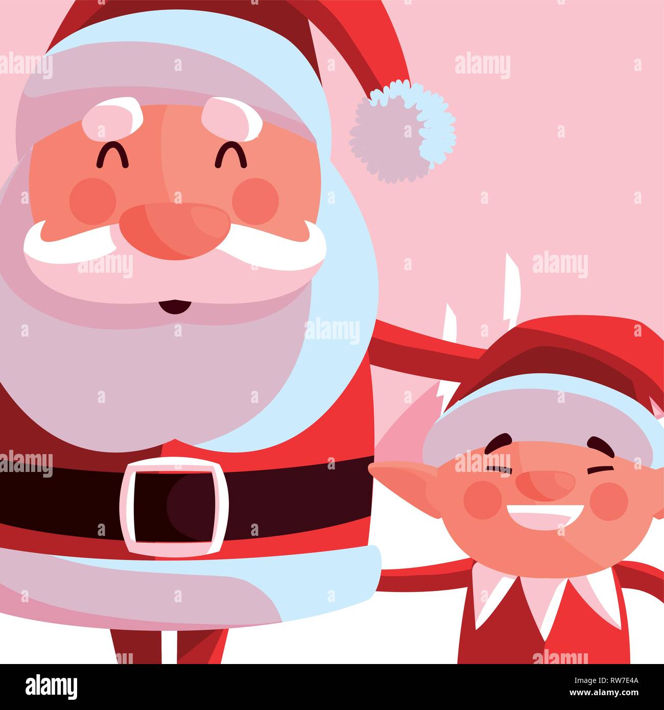 Santa claus and elf over pink background, colorful design. vector ...