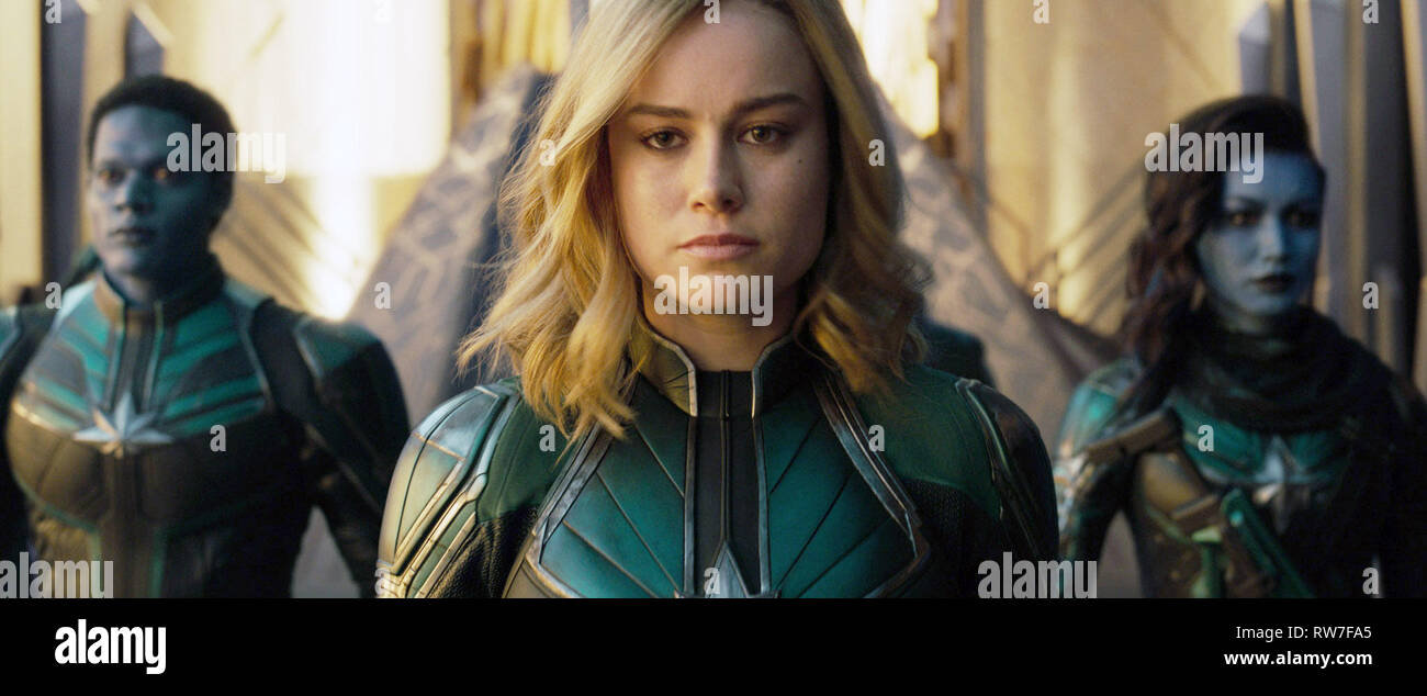 CAPTAIN MARVEL, from left: Algenis Perez Soto as Att-Lass, Brie Larson ...