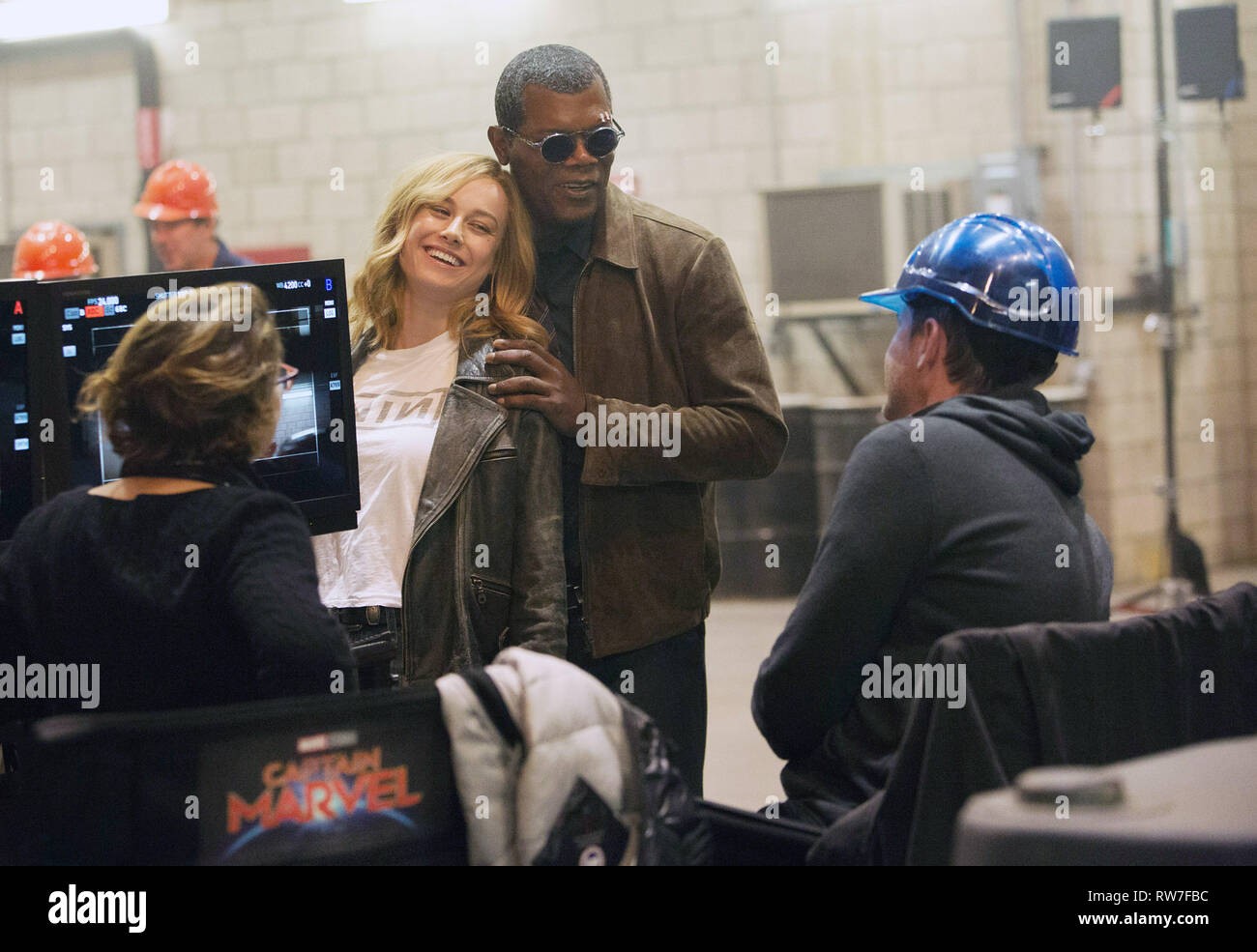 CAPTAIN MARVEL, from left: Director Anna Boden, Brie Larson, Samuel L ...