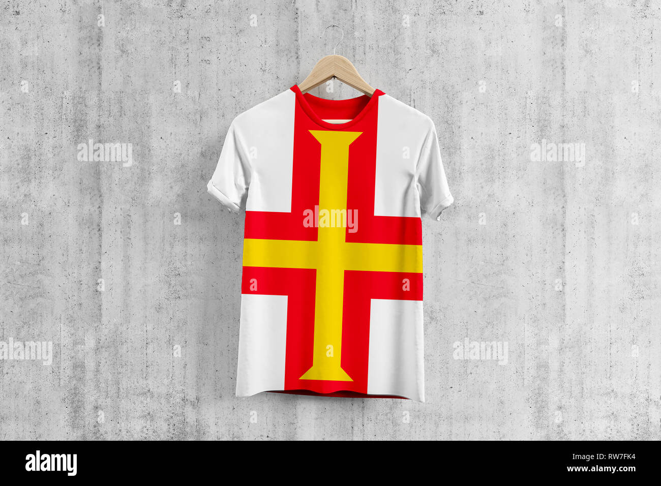Guernsey flag T-shirt on hanger, team uniform design idea for garment ...